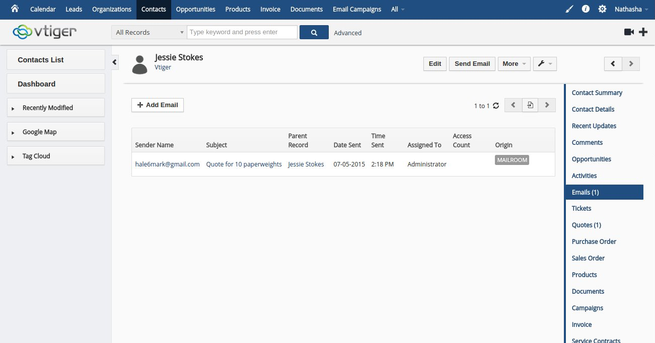 Mailroom Create Or Update Crm Records And Attach Emails With A Bcc Or Forward To Vtiger The